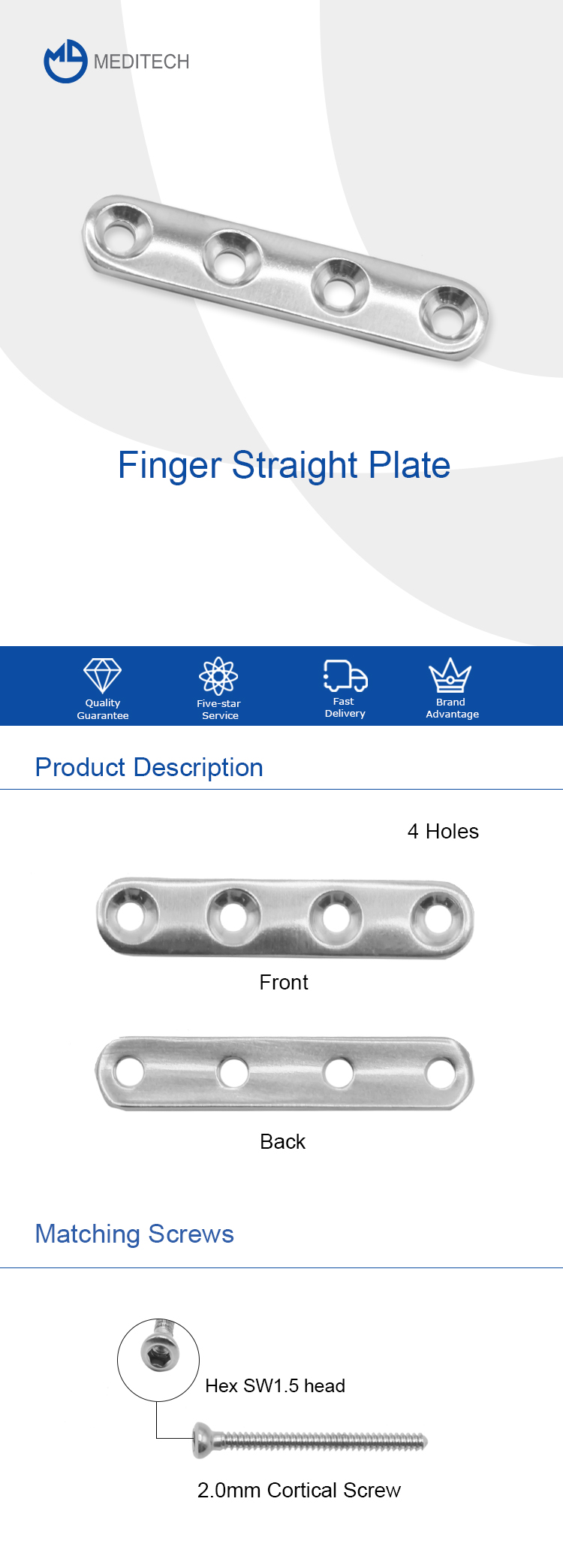 Finger (Metatarsal) Plate (Straight) Manufacturer - CZMEDITECH